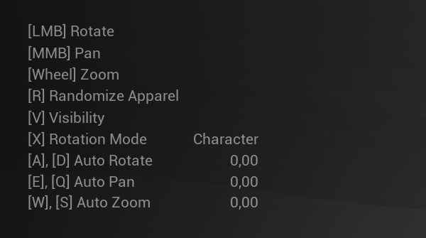 In-game Controls | Character Editor Documentation